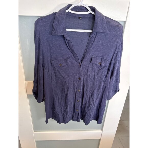 No Brand Visible | Tops | Womens Buttondown Navy Blue Shirt With Tab ...